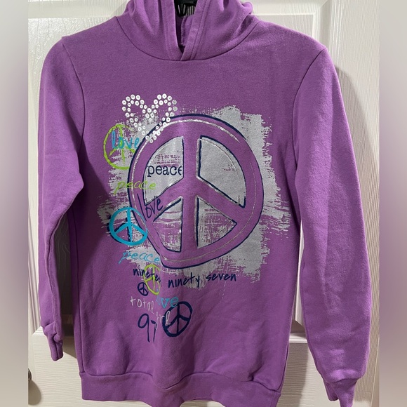 None | Shirts & Tops | Vibrant Purple Kids Hoodie With Peace Graphic ...